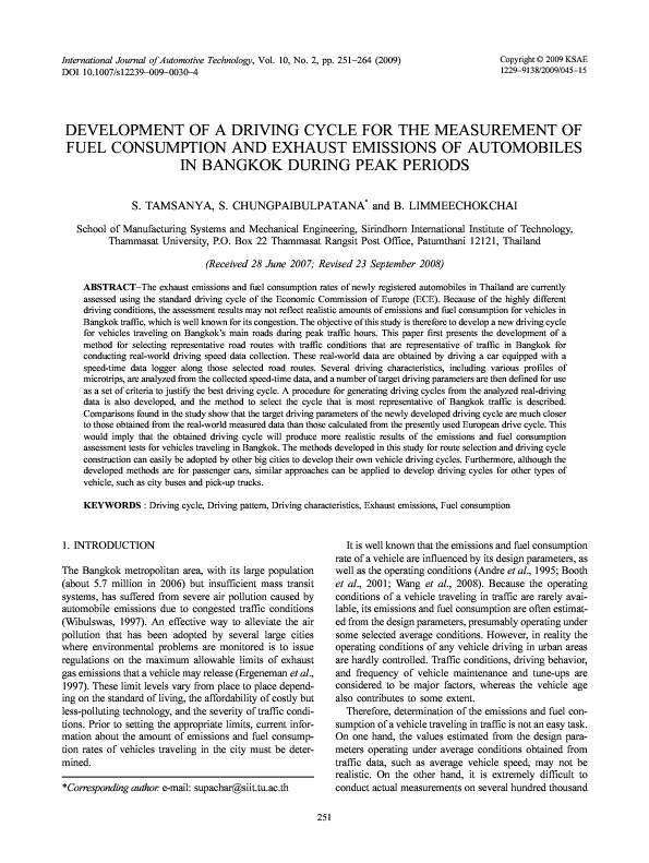 (PDF) Development of a driving cycle for the measurement of fuel ...