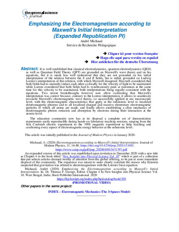 (PDF) Emphasizing the Electromagnetism according to Maxwell's Initial ...