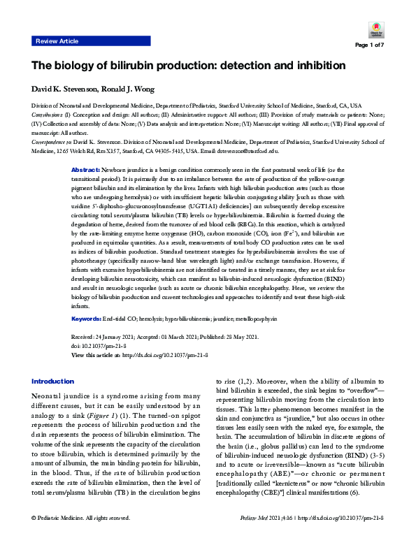 (PDF) The biology of bilirubin production: detection and inhibition