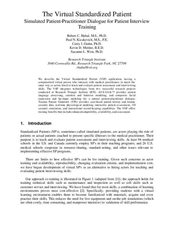 (PDF) The virtual standardized patient. Simulated patient-practitioner ...