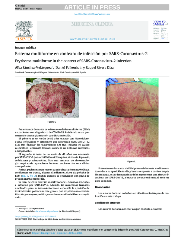 Eritema multiforme en contexto de infección por SARS-Coronavirus-2