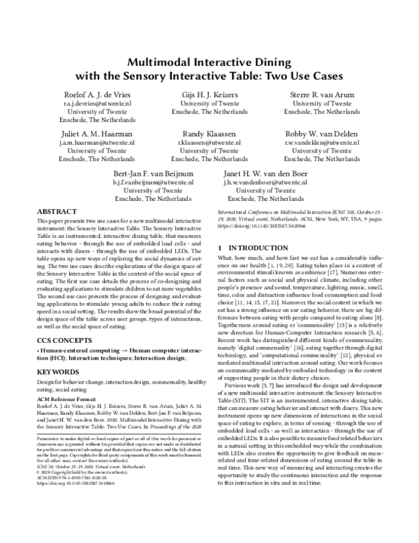 (PDF) Multimodal Interactive Dining with the Sensory Interactive Table: Two Use Cases