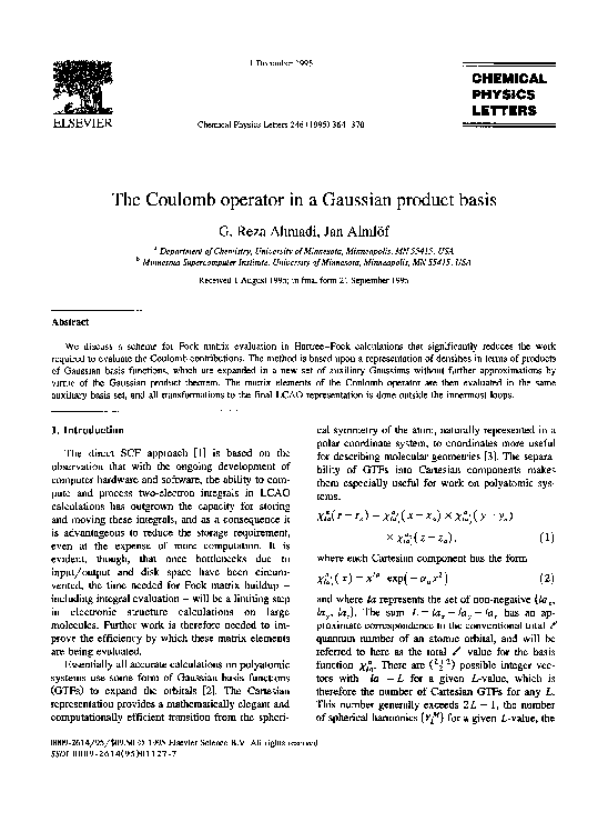 (PDF) The Coulomb operator in a Gaussian product basis