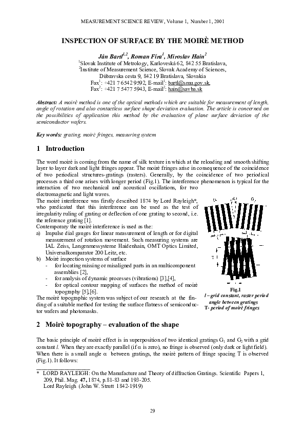 (PDF) Inspection of Surface by the Moirè Method