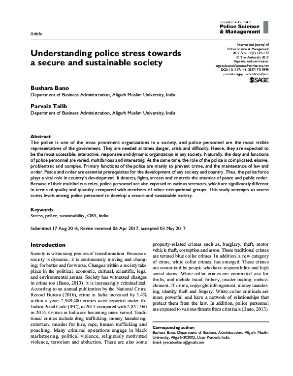 (PDF) Understanding police stress towards a secure and sustainable society
