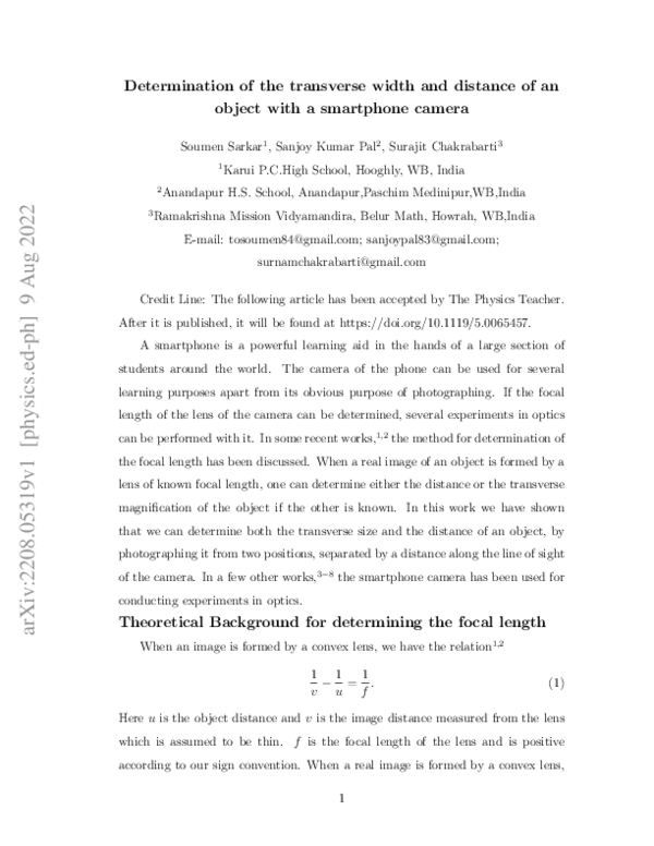 (PDF) Determination of the transverse width and distance of an object ...