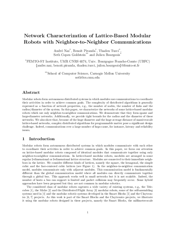 Pdf Characterizing Lattice Based Modular Robot Networks