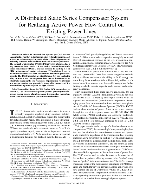 Pdf A Distributed Static Series Compensator System For Realizing Active Power Flow Control On