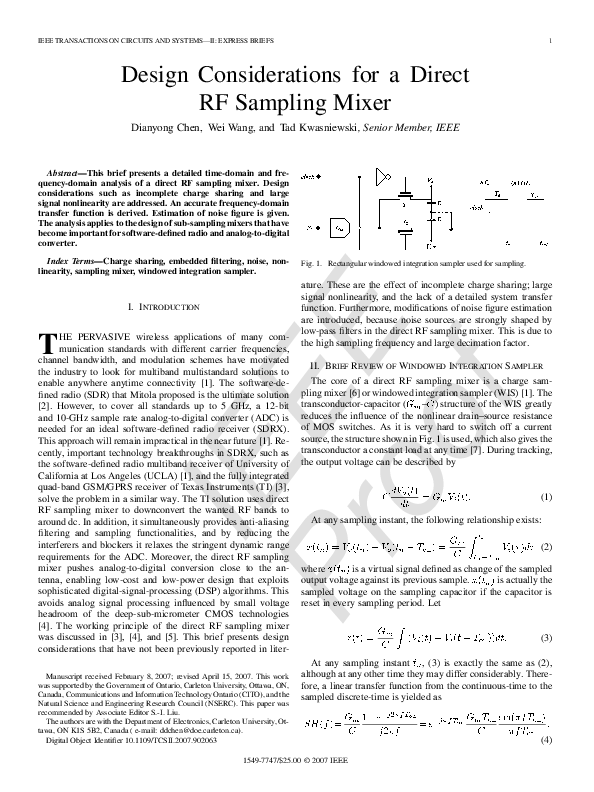 Design Considerations For A Direct Rf Sampling Mixer