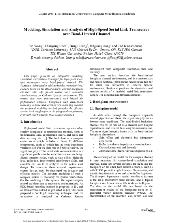 (PDF) Modeling, Simulation and Analysis of High-Speed Serial Link Transceiver over Band-Limited ...