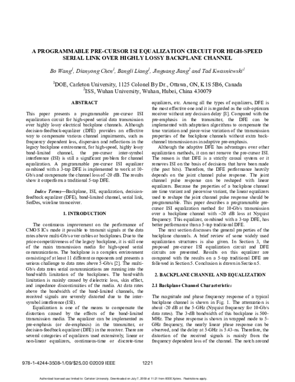 Pdf A Programmable Pre Cursor Isi Equalization Circuit For High Speed Serial Link Over Highly