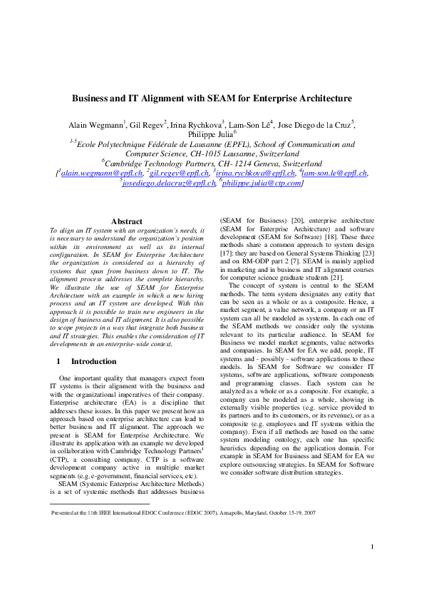 (PDF) Business and IT Alignment with SEAM for Enterprise Architecture