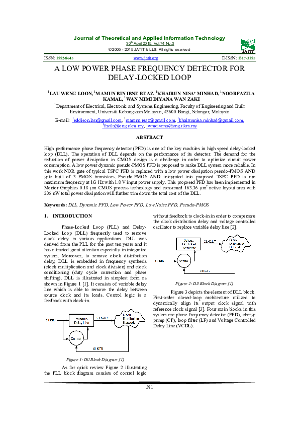 Pdf A Low Power Phase Frequency Detector For Delay Locked Loop