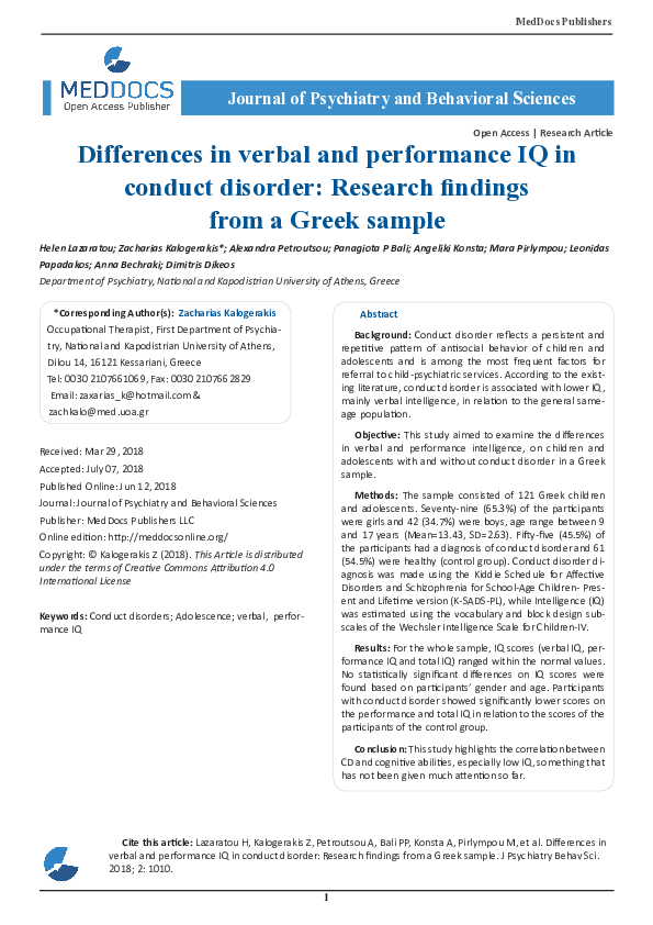 (PDF) Differences in verbal and performance IQ in conduct disorder ...