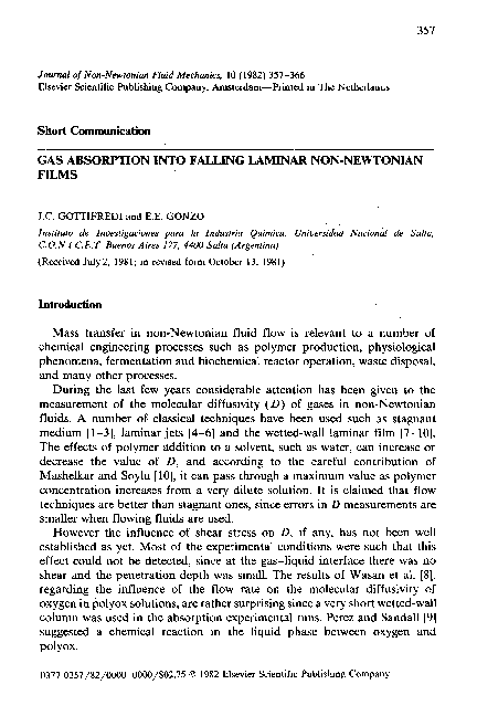 (PDF) Gas absorption into falling laminar non-Newtonian films