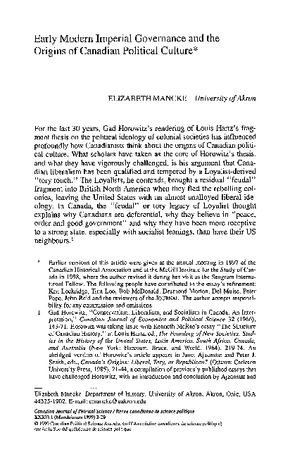 (PDF) Early Modern Imperial Governance and the Origins of Canadian ...