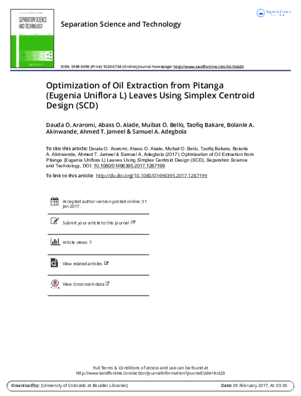 (PDF) Optimization of oil extraction from Pitanga (Eugenia uniflora L.) leaves using simplex ...