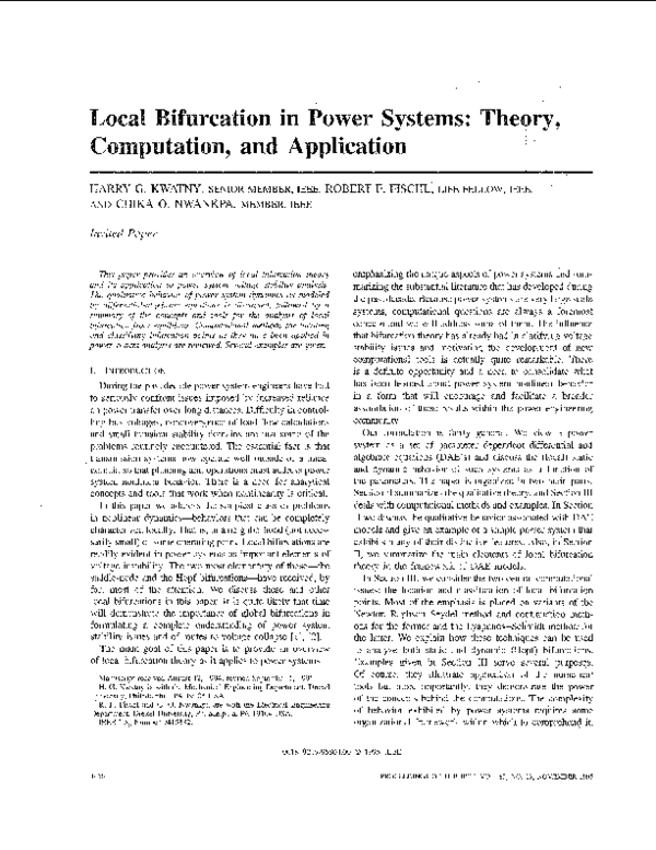Pdf Local Bifurcation In Power Systems Analysis
