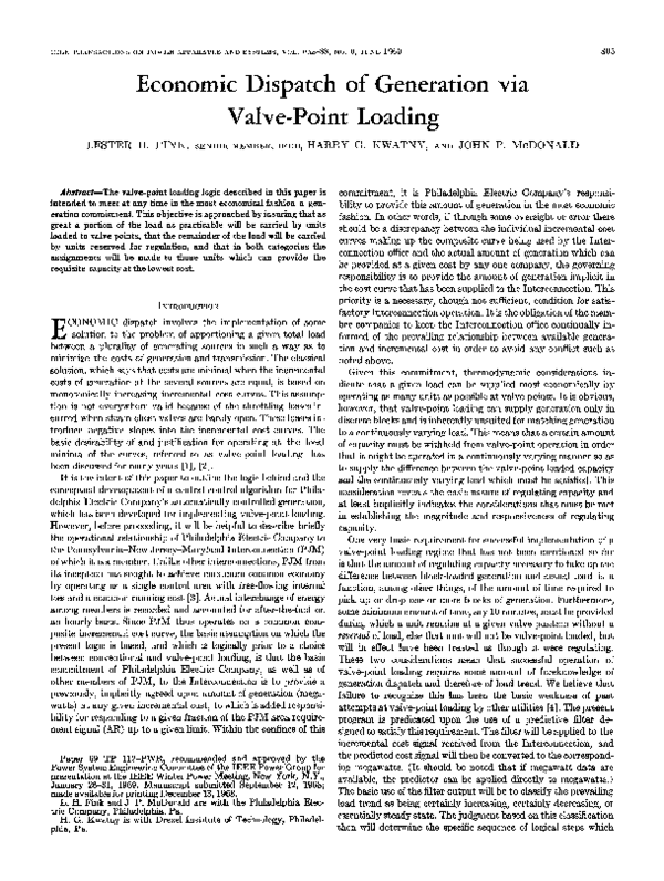 (PDF) Economic Dispatch of Generation via Valve-Point Loading