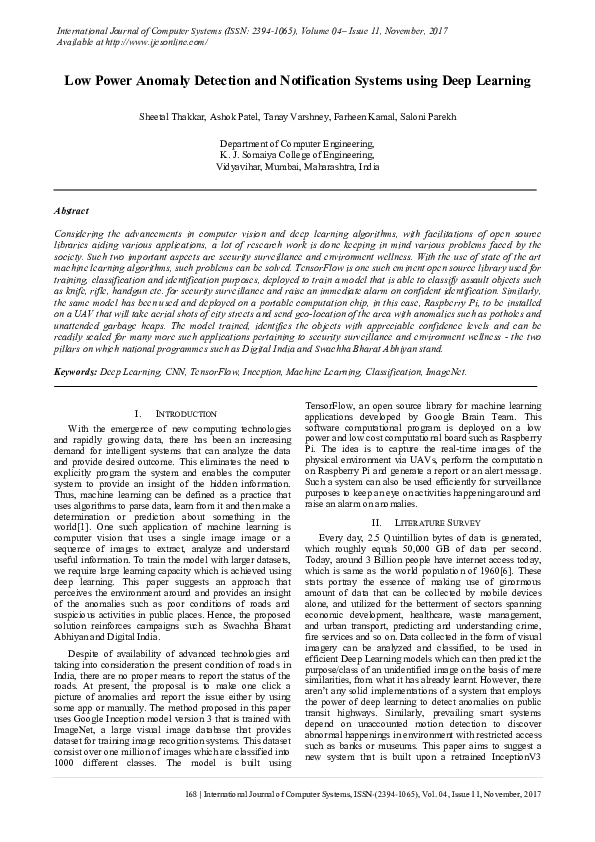 (PDF) Low Power Anomaly Detection and Notification Systems using Deep ...