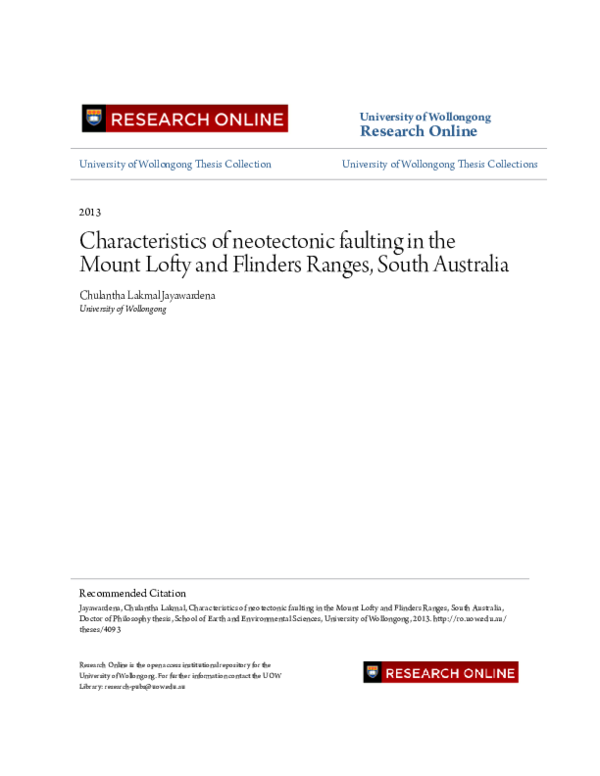 (PDF) Characteristics of neotectonic faulting in the Mount Lofty and ...