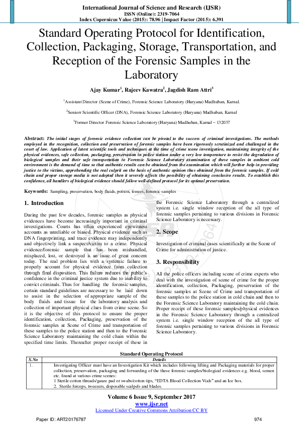 (PDF) Standard Operating Protocol for Identification, Collection ...
