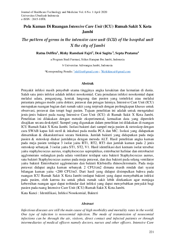 (PDF) Pola Kuman Di Ruangan Intensive Care Unit (ICU) Rumah Sakit X ...