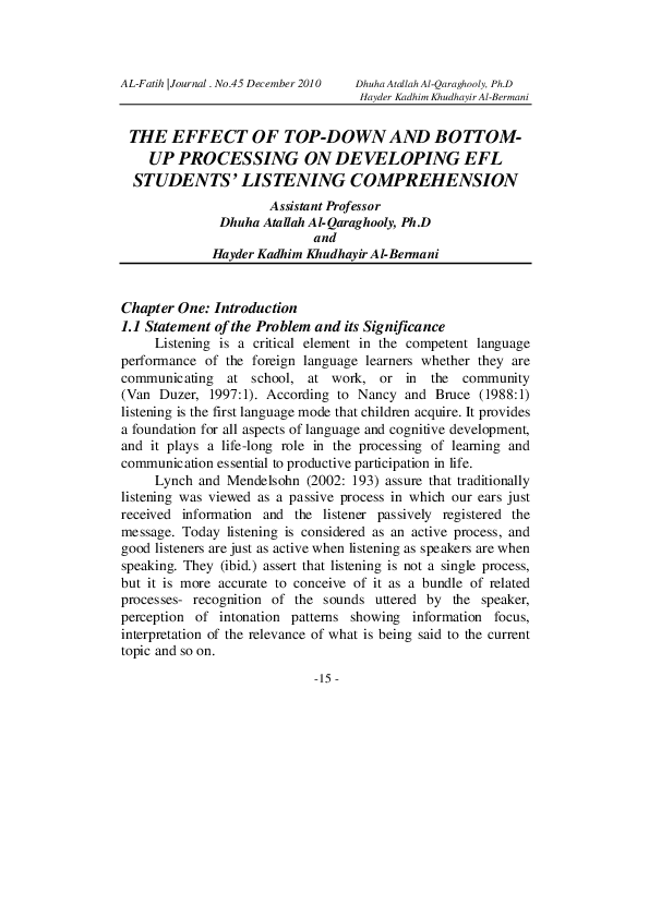 (PDF) THE EFFECT OF TOP-DOWN AND BOTTOM-UP PROCESSING ON DEVELOPING EFL STUDENTS' LISTENING ...