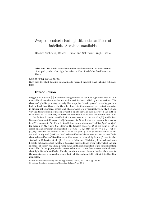 (PDF) Warped Product Slant Lightlike Submanifolds of Indefinite Kaehler ...