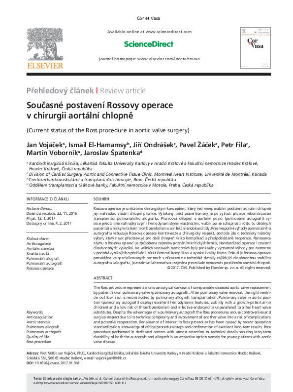 (PDF) Current status of the Ross procedure in aortic valve surgery