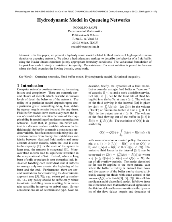 (PDF) Hydrodynamic Model in Queueing Networks