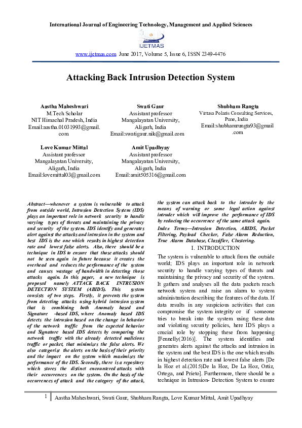 (PDF) Attacking Back Intrusion Detection System