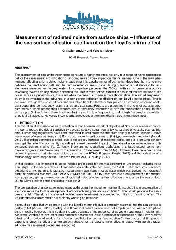 (PDF) Measurement of radiated noise from surface ships - influence of ...