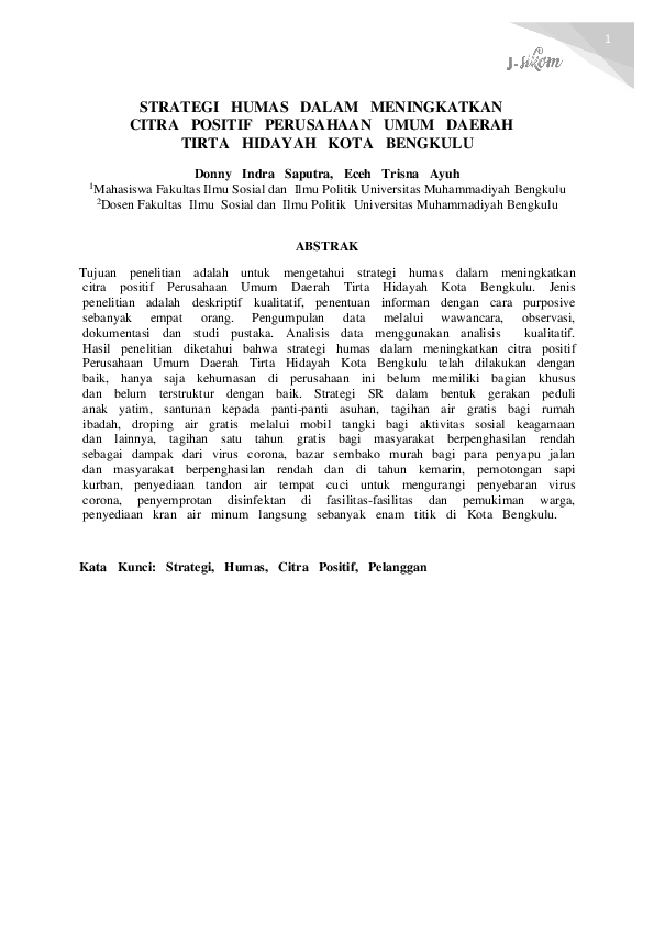 (PDF) Strategi Humas Dalam Meningkatkan Citra Positif Perusahaan Umum ...