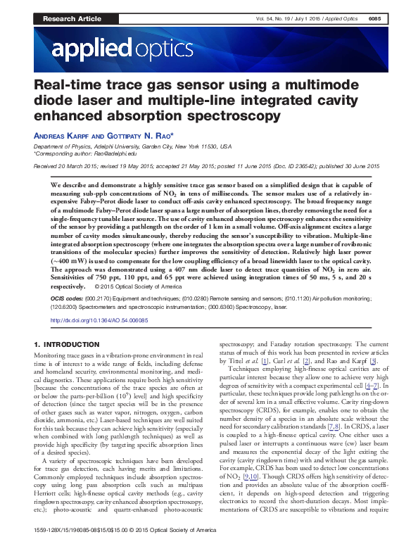 Pdf Real Time Trace Gas Sensor Using A Multimode Diode Laser And Multiple Line Integrated