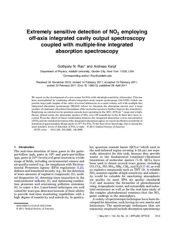 (PDF) Extremely sensitive detection of NO_2 employing off-axis ...