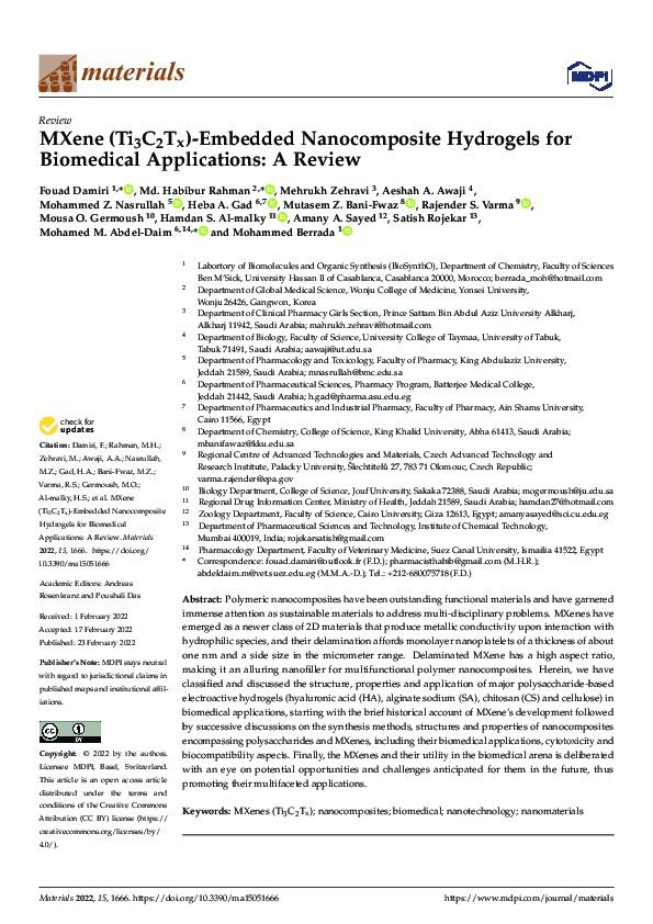 (PDF) MXene (Ti3C2Tx)-Embedded Nanocomposite Hydrogels for Biomedical Applications: A Review