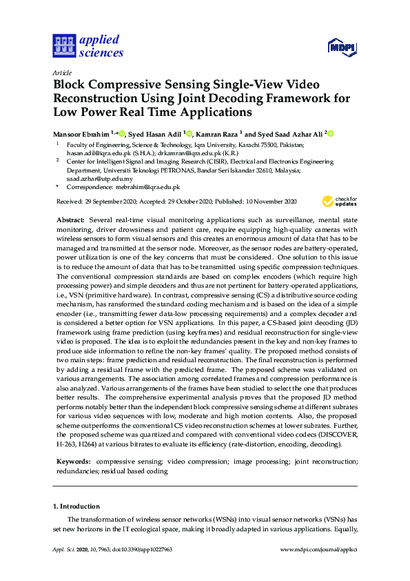(PDF) Block Compressive Sensing Single-View Video Reconstruction Using Joint Decoding Framework ...
