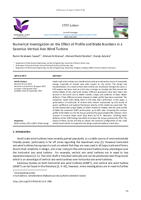 Pdf Numerical Investigation On The Effect Of Profile And Blade Numbers In A Savonius Vertical