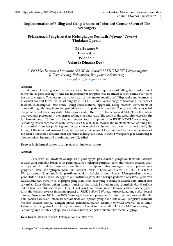 (PDF) Pelaksanaan Pengisian Dan Kelengkapan Formulir Informed Consent ...