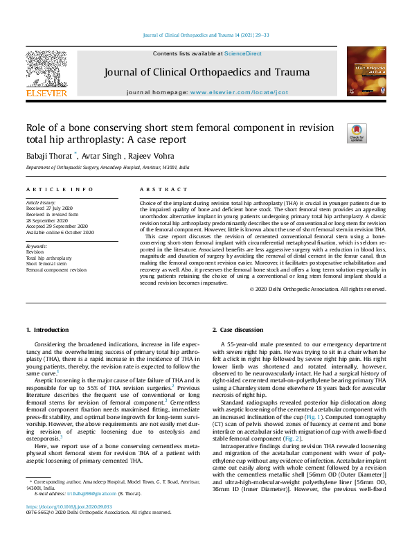 (PDF) Role of a bone conserving short stem femoral component in revision total hip arthroplasty ...