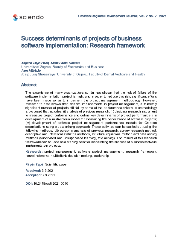 (PDF) Success determinants of projects of business software implementation: Research framework