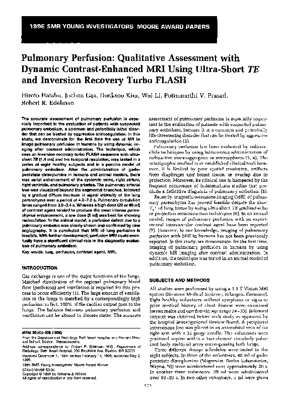 (PDF) Pulmonary perfusion: Qualitative assessment with dynamic contrast-enhanced MRI using ultra ...