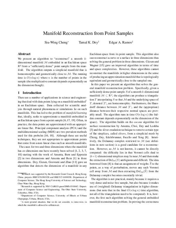 (PDF) Manifold reconstruction from point samples