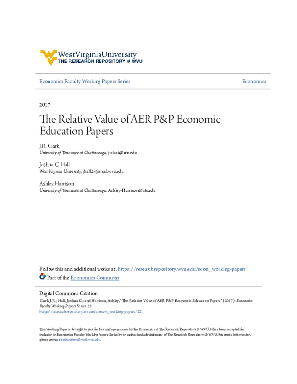 (PDF) The Relative Value of AER P&P Economic Education Papers