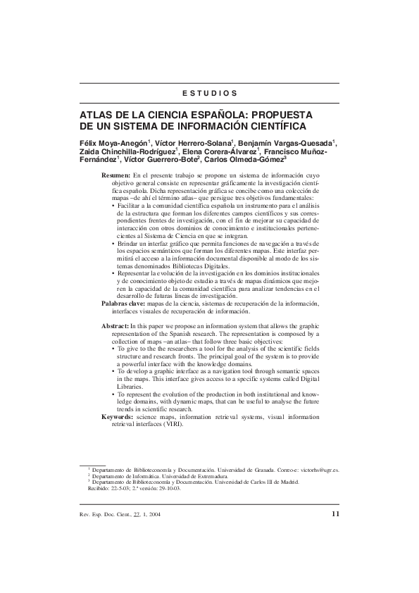 (PDF) Atlas de la ciencia española: propuesta de un sistema de información científica
