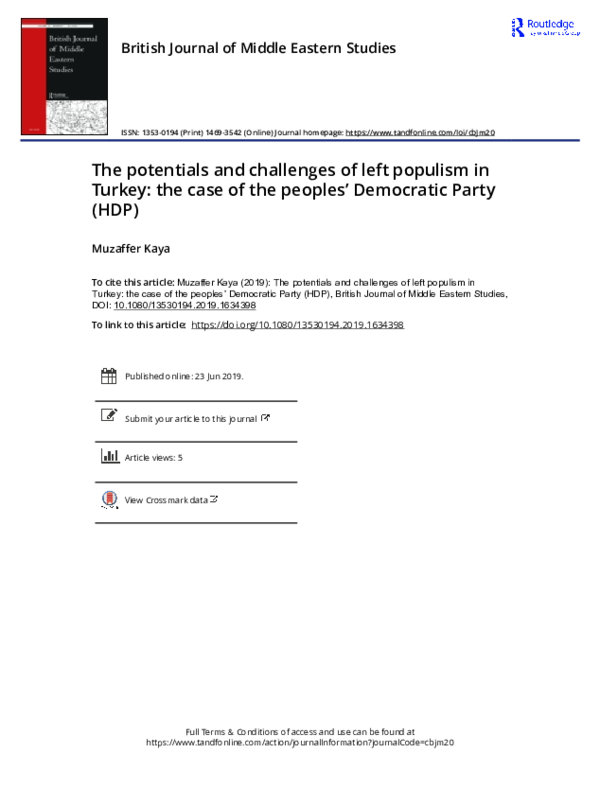 (PDF) The potentials and challenges of left populism in Turkey: the ...