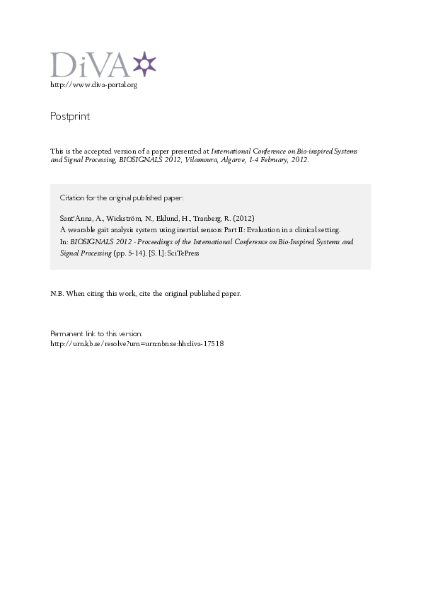 Pdf A Wearable Gait Analysis System Using Inertial Sensors Part Ii