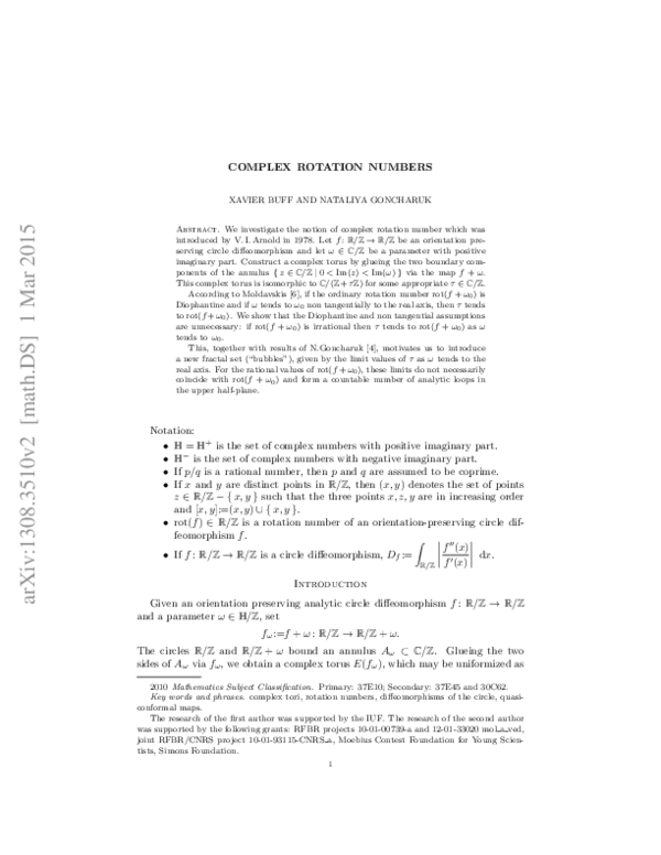 (PDF) Complex rotation numbers