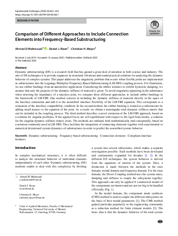 Pdf Comparison Of Different Approaches To Include Connection Elements Into Frequency Based